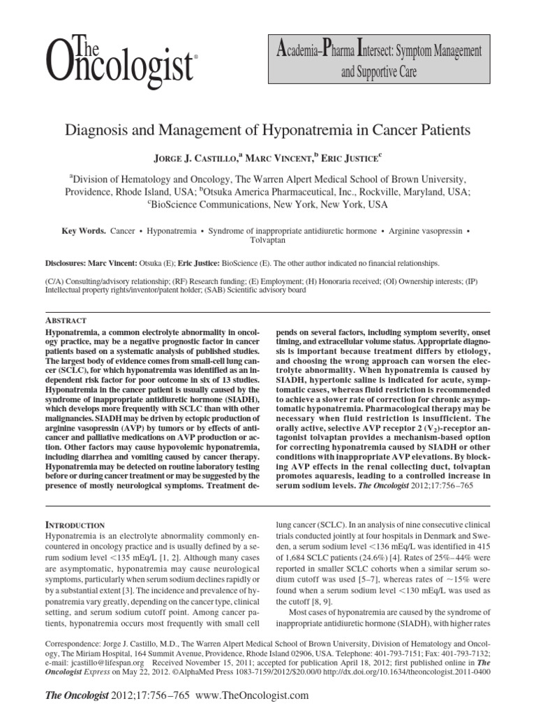Hyponatremia Onc Pdf Medical Specialties Clinical Medicine