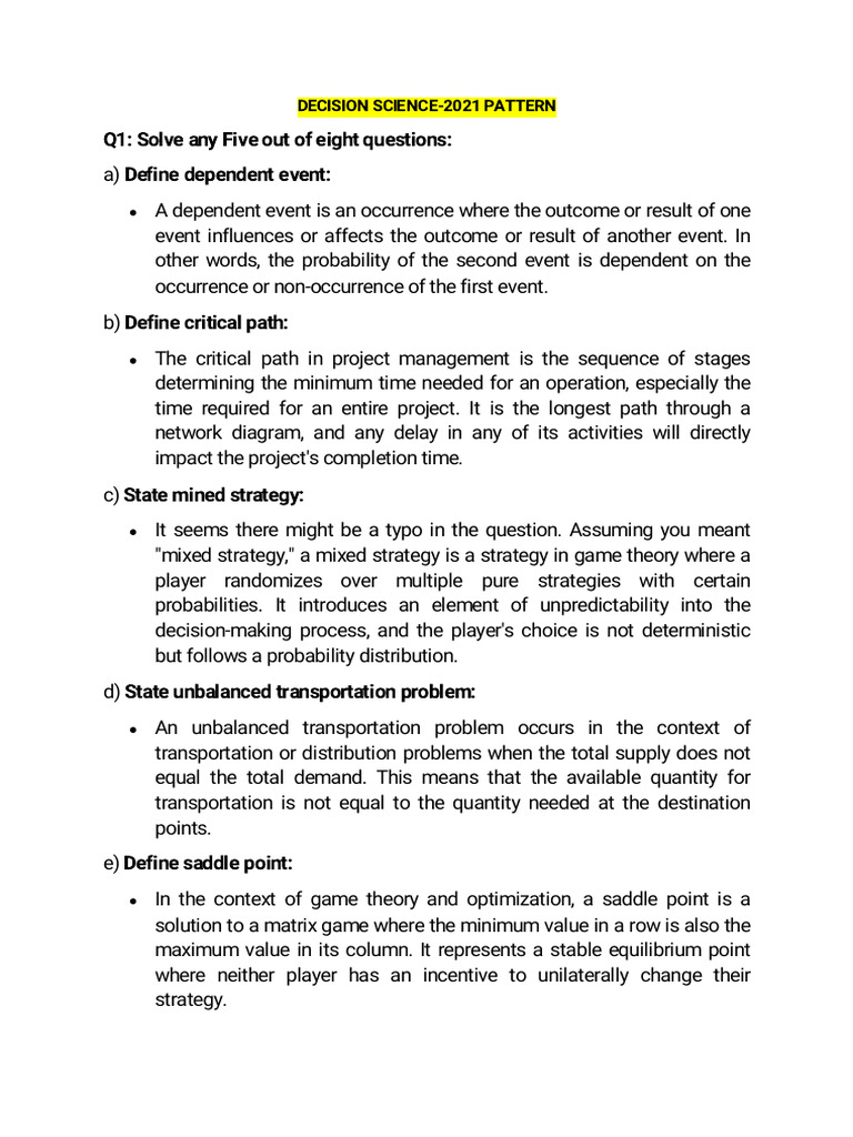 Decision Science-2021 Pattern | PDF | Markov Chain | Mathematical Optimization