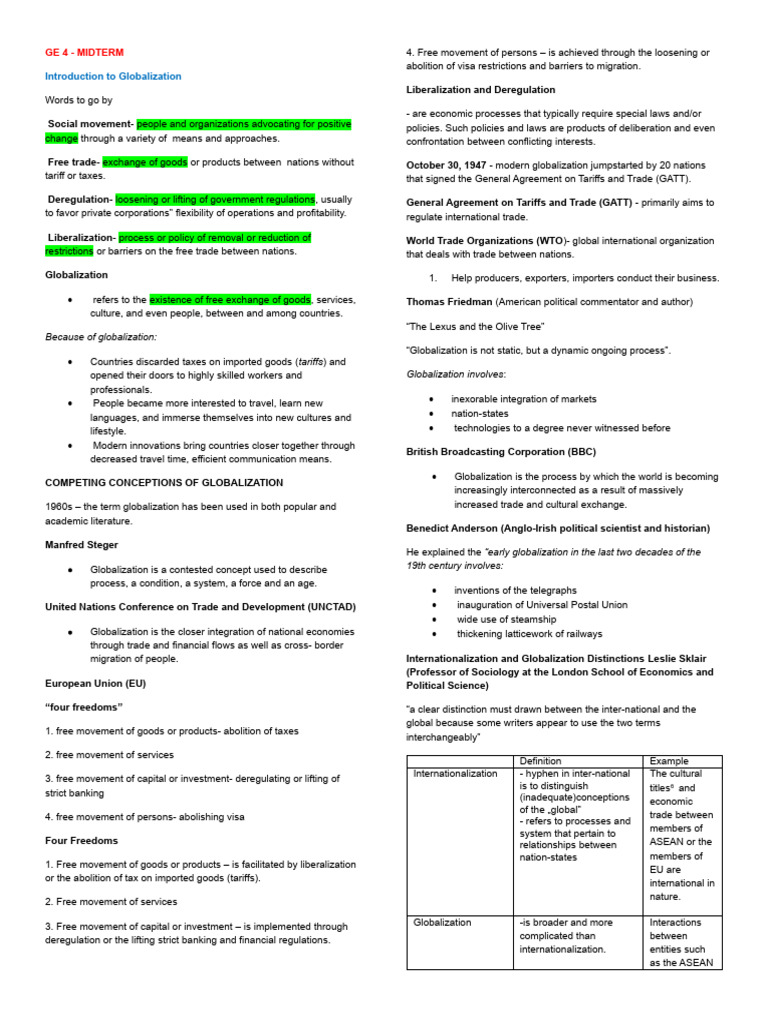 GE 4 Midterm | PDF | Bretton Woods System | Globalization