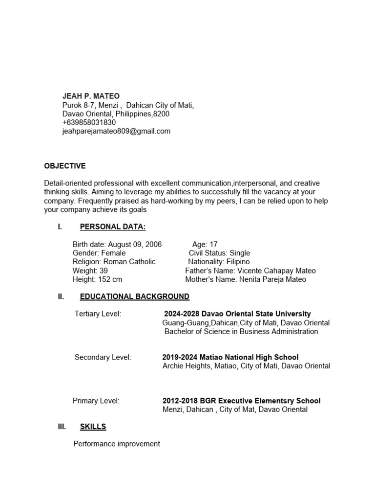 Mateo Resumeapplication Letter 2 PDF Social Psychology Human