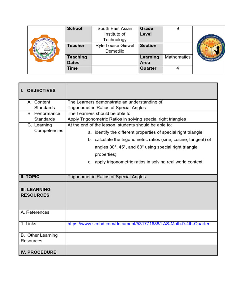 Lesson Plan | PDF | Trigonometric Functions | Trigonometry