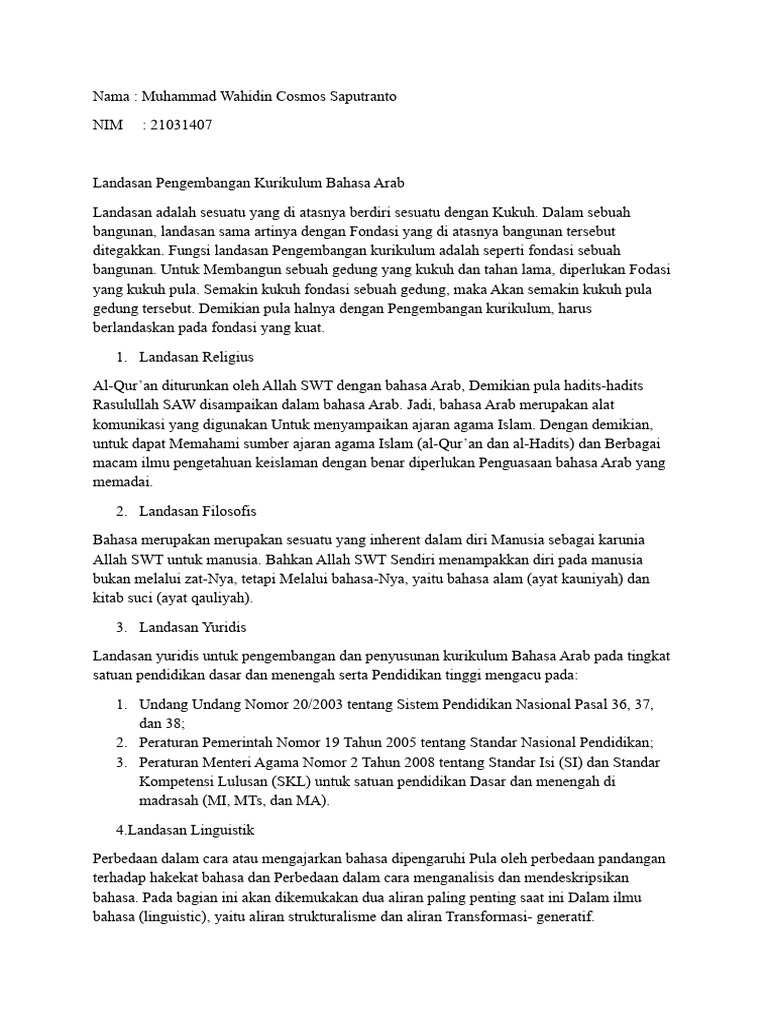 Pengembangan Kurikulum Bahasa Arab | PDF