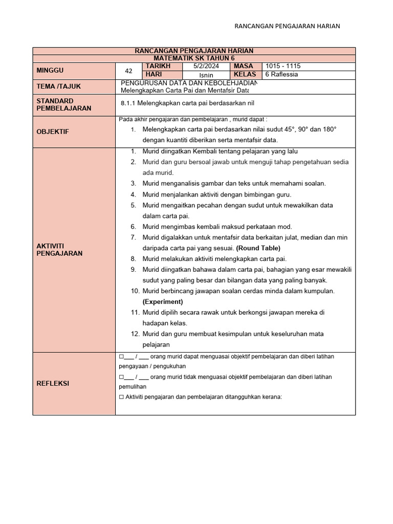 RPH Ringkas Minggu 40 Math SK THN 6 2023 by Cikgu Gorgeous | PDF