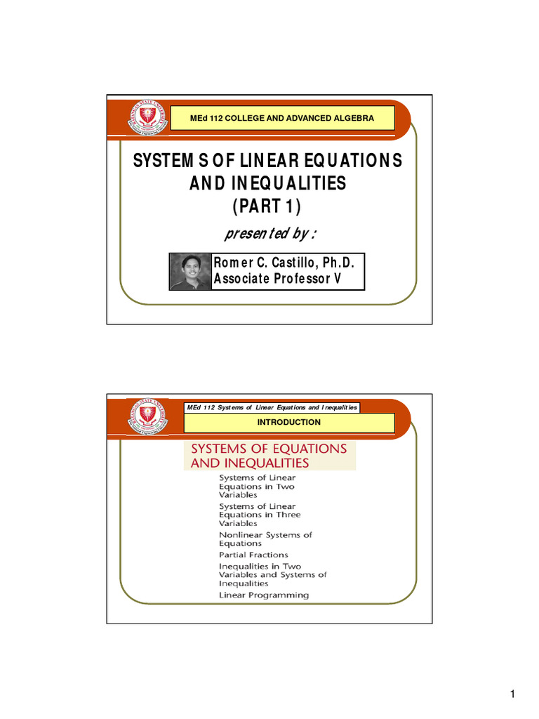 BSEd Math MEd 112 20 Systems of Linear Equations and Inequalities Compatibility Mode | Download ...