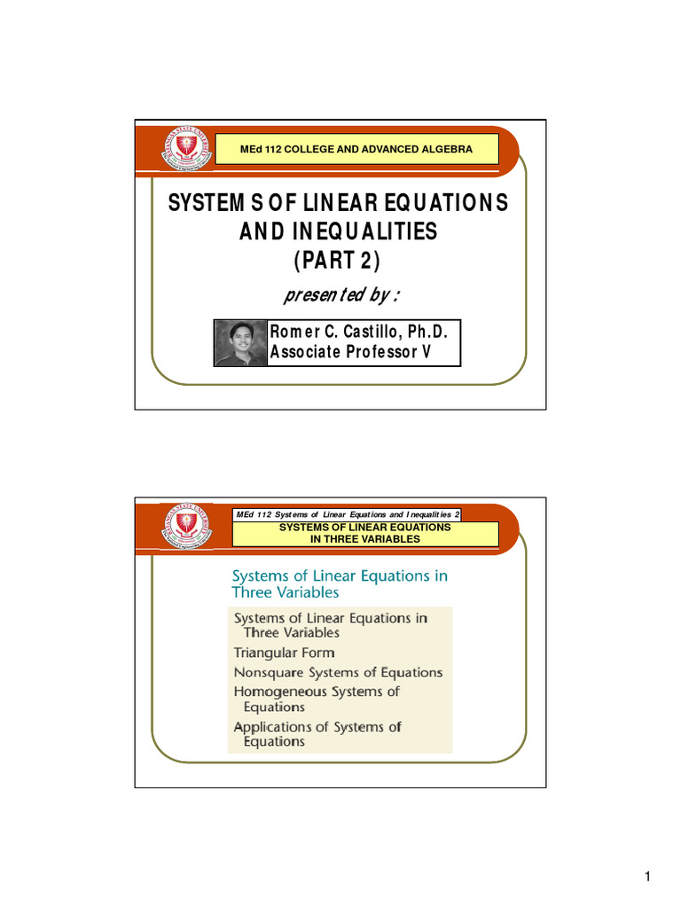 BSEd Math MEd 112 21 Systems of Linear Equations and Inequalities 2 Compatibility Mode | PDF ...