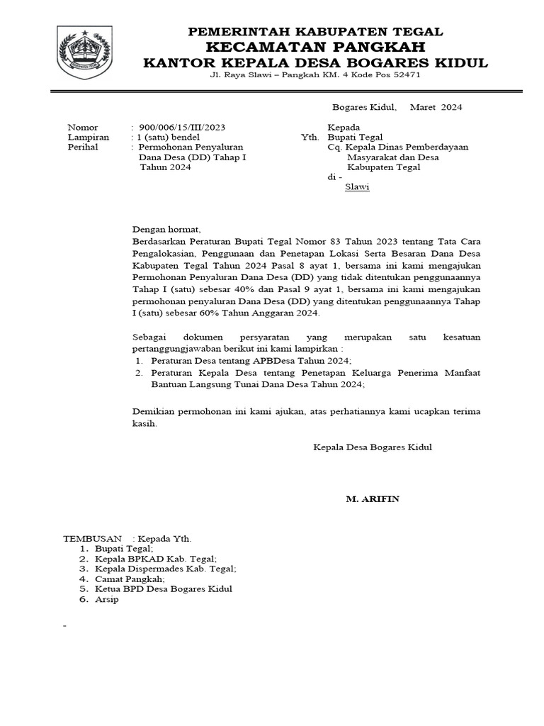 Surat Permohonan Pencairan DD 2024 | PDF