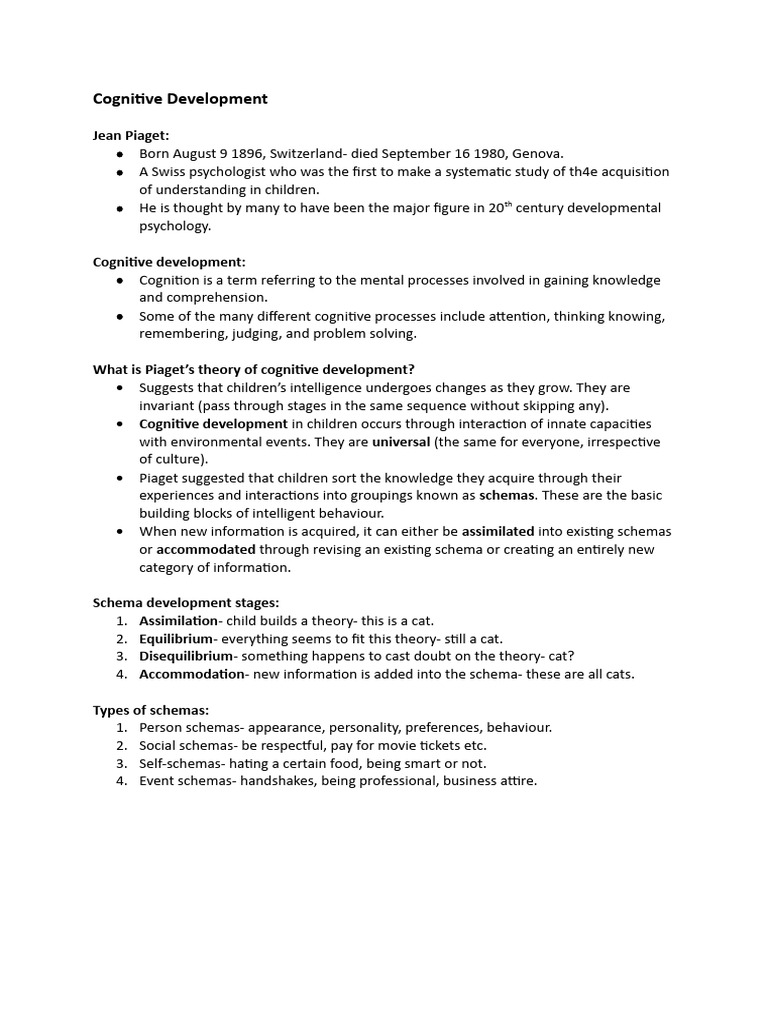 Cognitive Development | Download Free PDF | Schema (Psychology ...