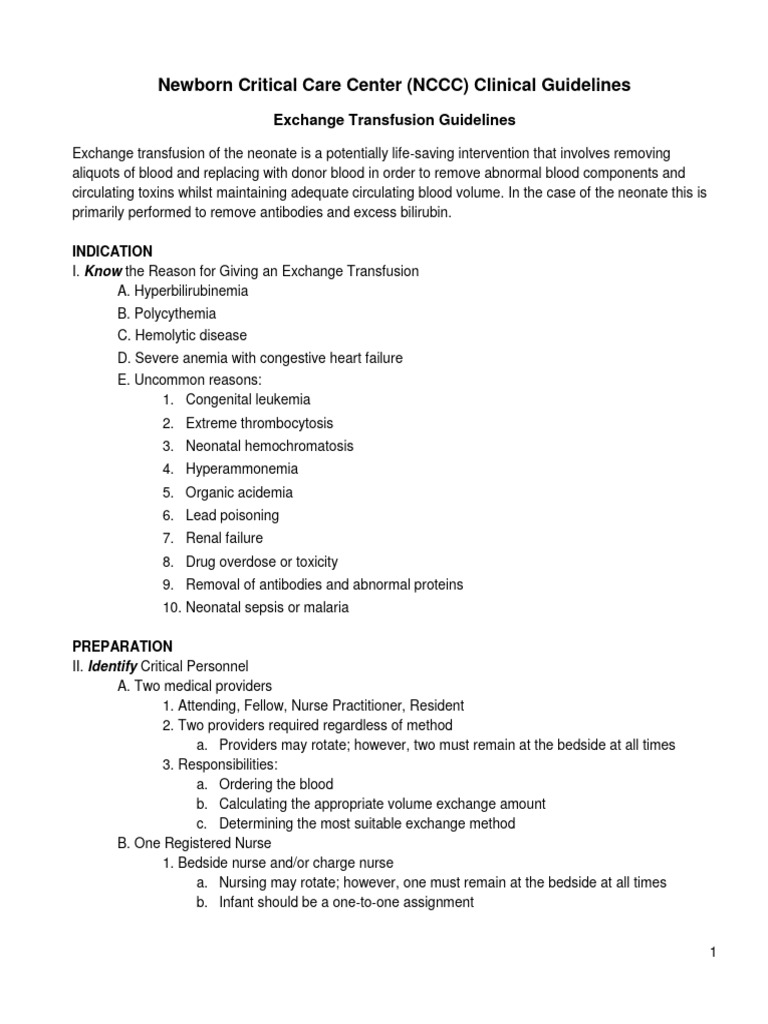 Neonatal Exchange Transfusion Guidelines | PDF | Blood Transfusion | Blood