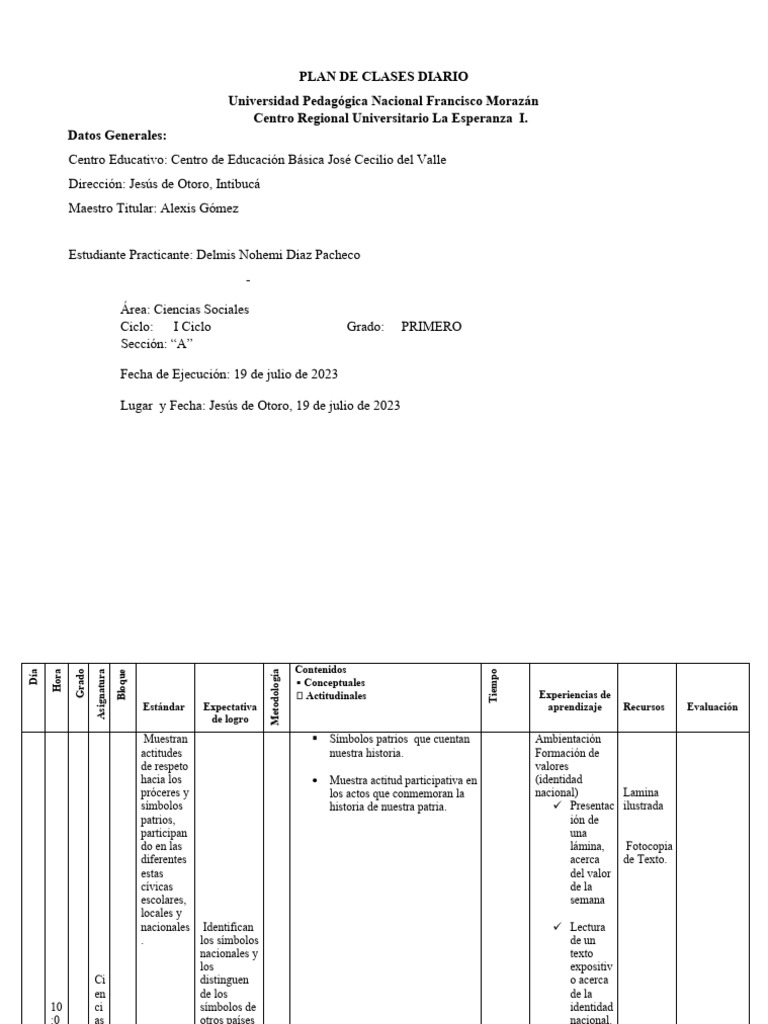 Ejemplo de Plan CC - SS Plan Diario | PDF | Educación en artes liberales