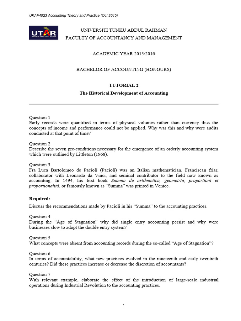 Tutorial 2 - Questions | PDF | Accounting | Business