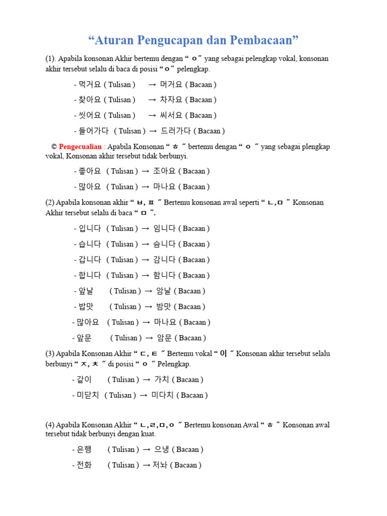 Aturan Pengucapan Dan Pembacaan Hangel | PDF
