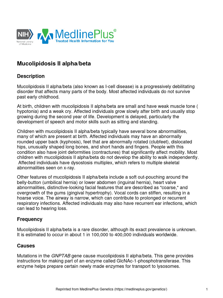 Mucolipidosis II Alpha Beta | PDF | Lysosome | Enzyme