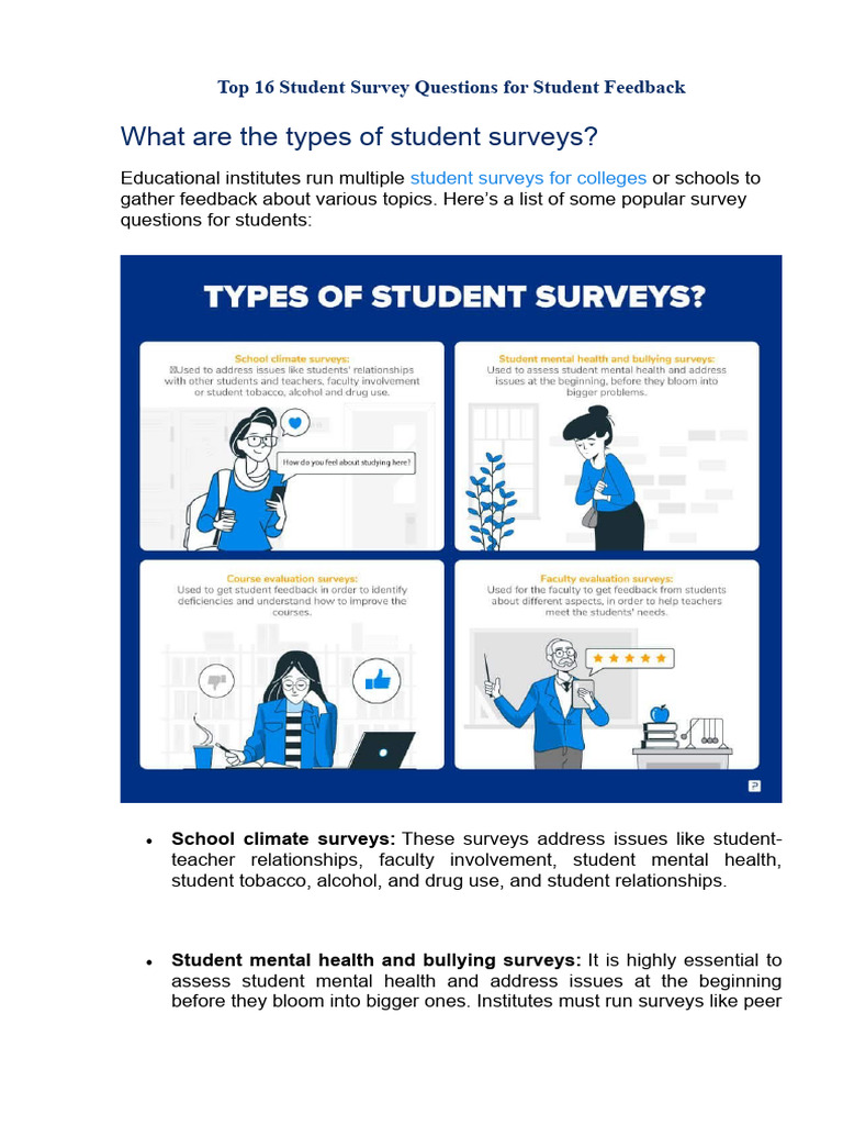 Student Survey Questions For Student Feedback | PDF | Multiple Choice ...
