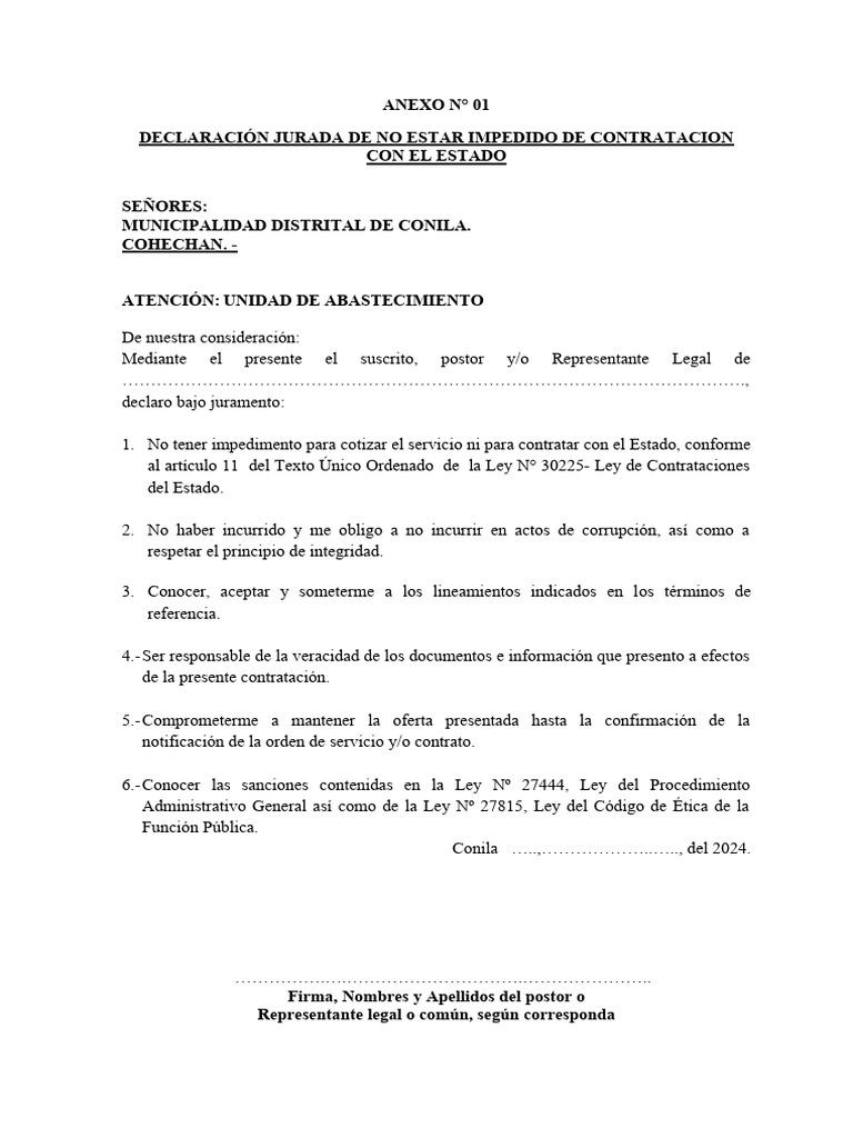 Anexos Declaracion Jurada para Contratistas, Proveedores-Opelan | PDF | Soborno | Gobierno