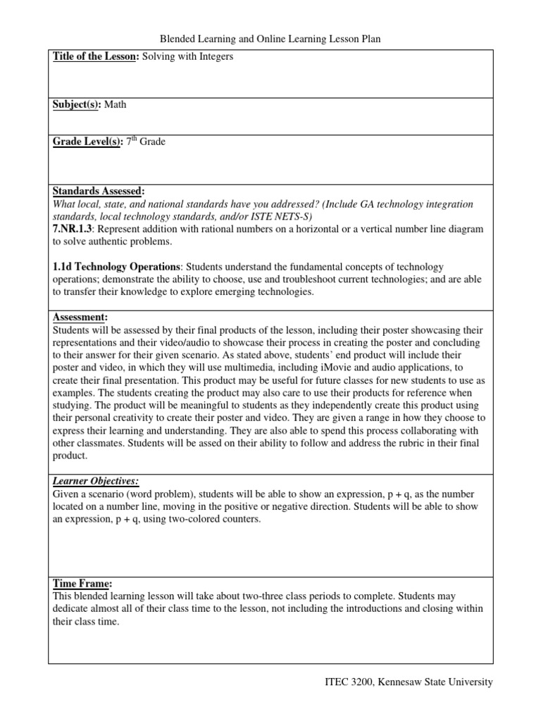 13 Blended Learning and Online Learning Lesson Plan | PDF | Learning ...