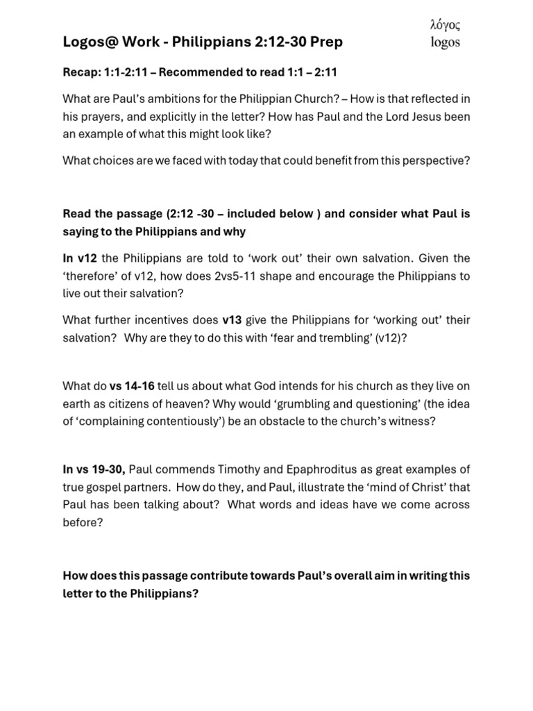 Philippians 2 12-30 Prep | PDF | English Standard Version | Religious ...