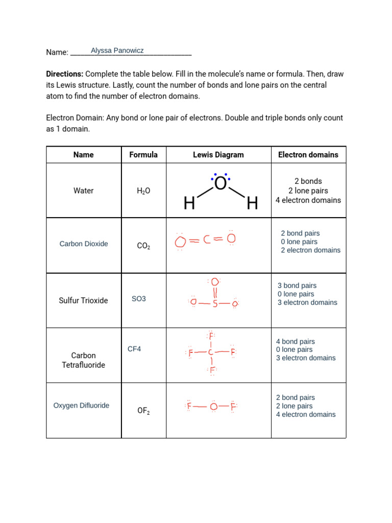 Alyssa Panowicz - Electron Domains | PDF | Oxide | Chemical Bond