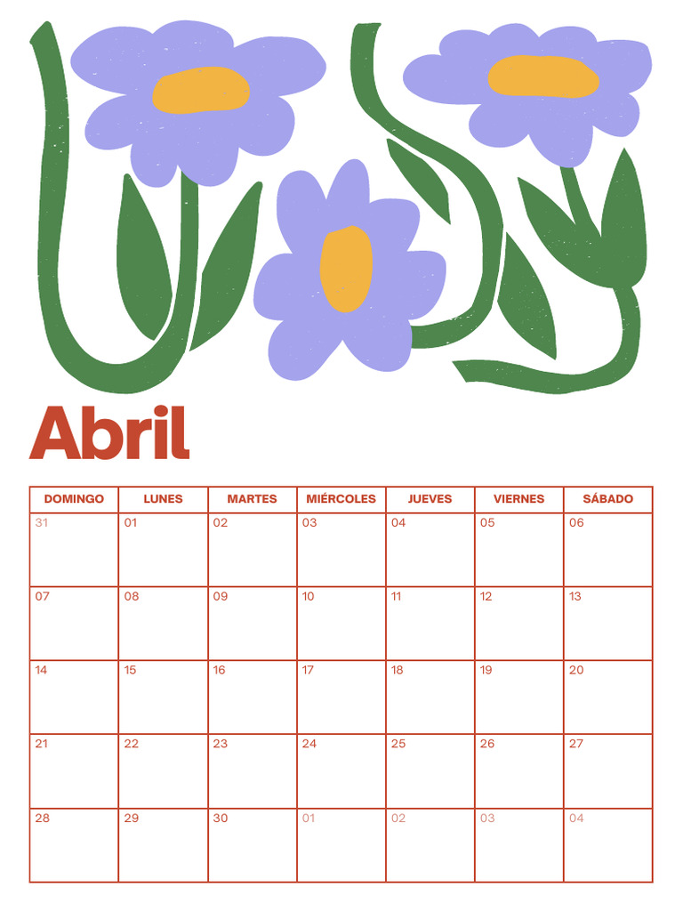 Red and Yellow Rustic Illustrated Flowers 2024 Monthly Calendar | PDF