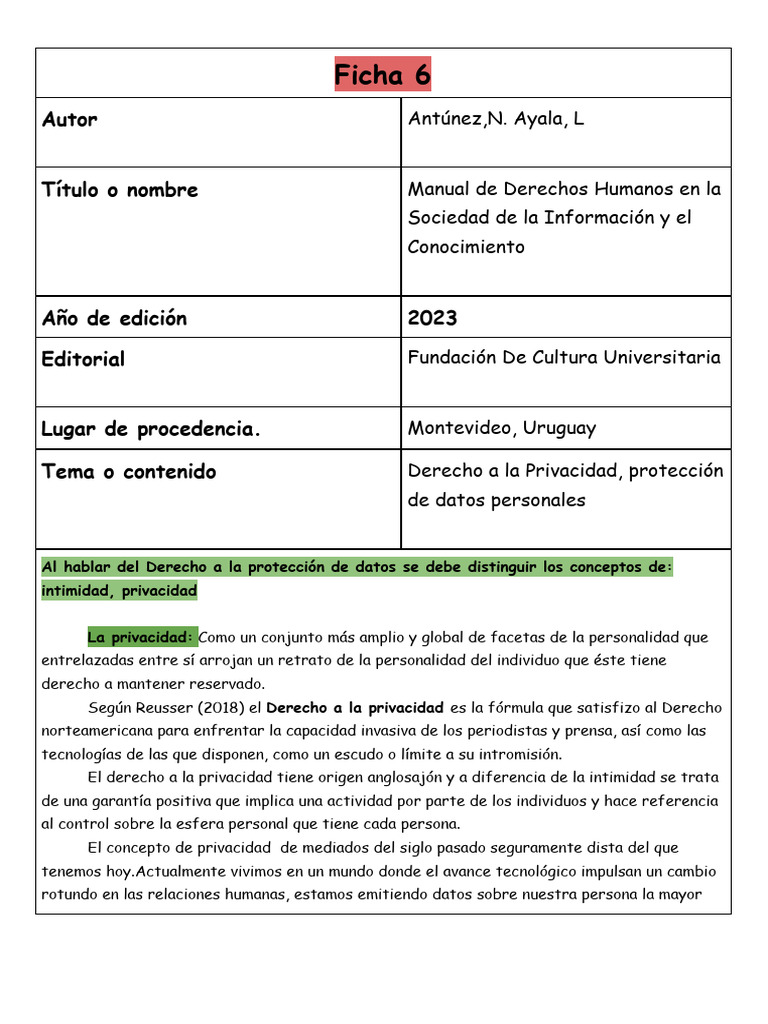 Ficha 6 | PDF | Privacidad | Justicia