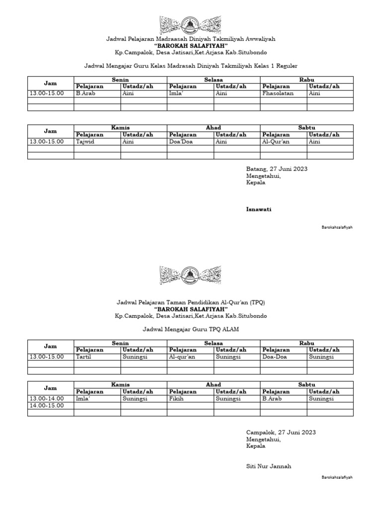 Jadwal TPQ | PDF
