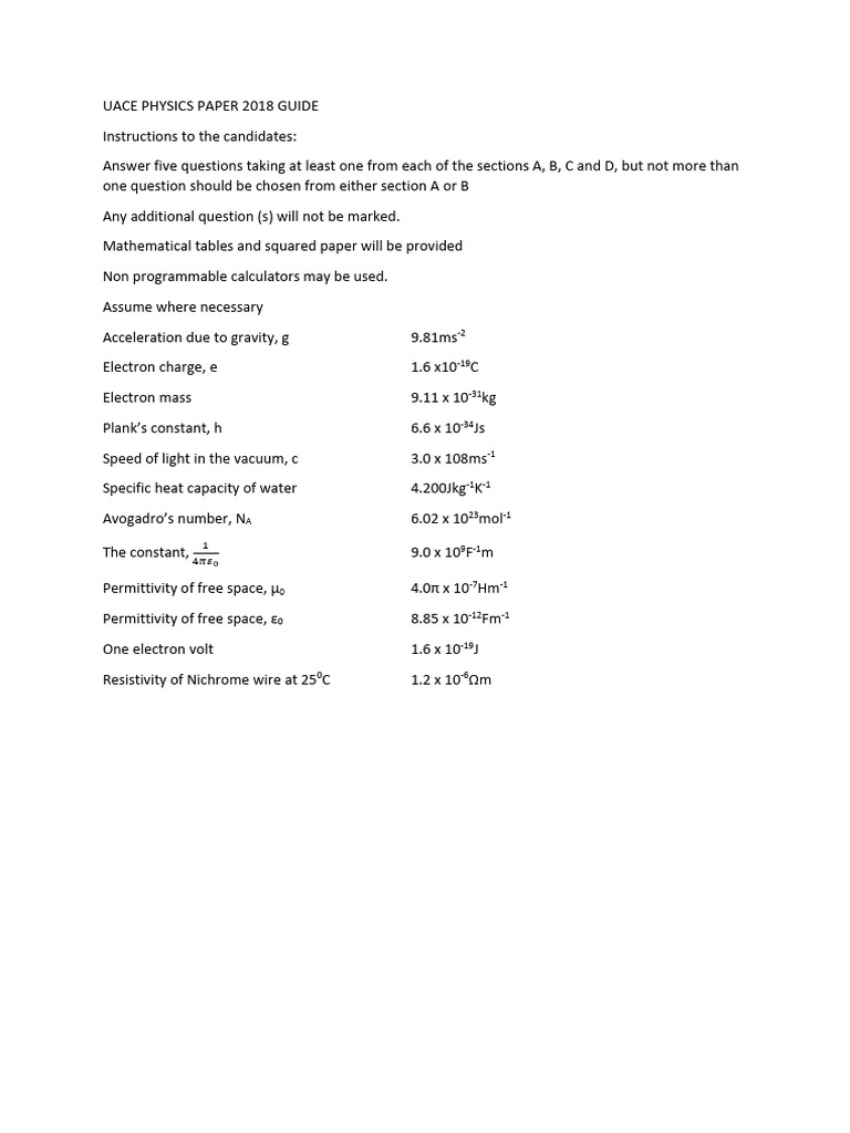 UACE Physics Paper 2 2018 | PDF | Diffraction | Inductor