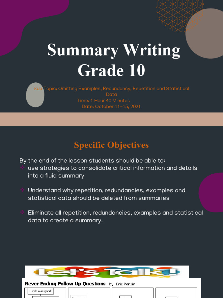 2021 Grade 10 Lesson Plan 5 Omitting Repetition Redundancy Examples