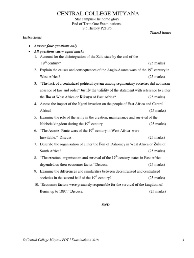 s5 History Paper 6 Eot I | PDF