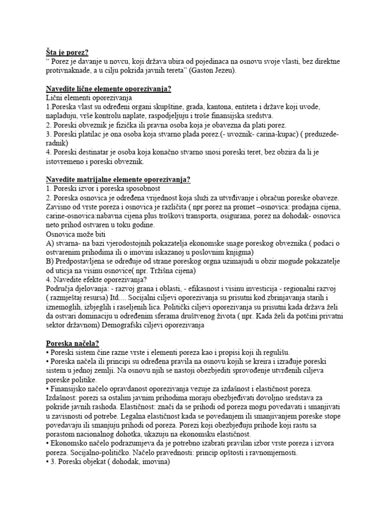 Porezi - Pitanja I Odgovori | PDF