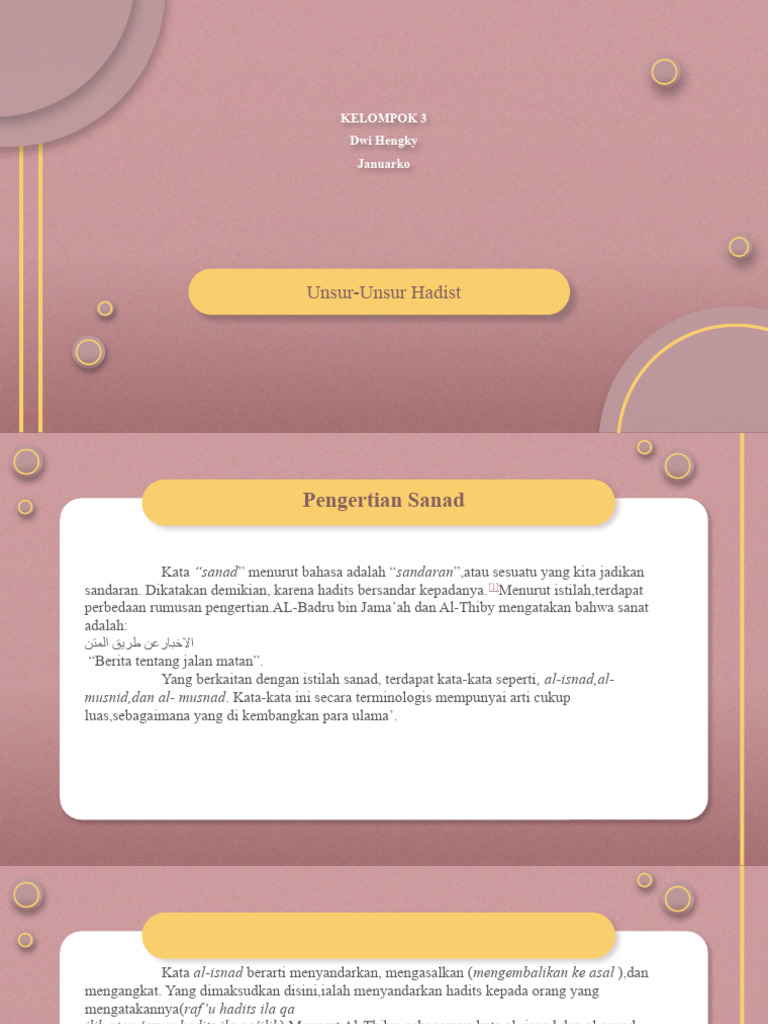 Unsur-Unsur Hadist: Sanad, Matan, Rawi | PDF