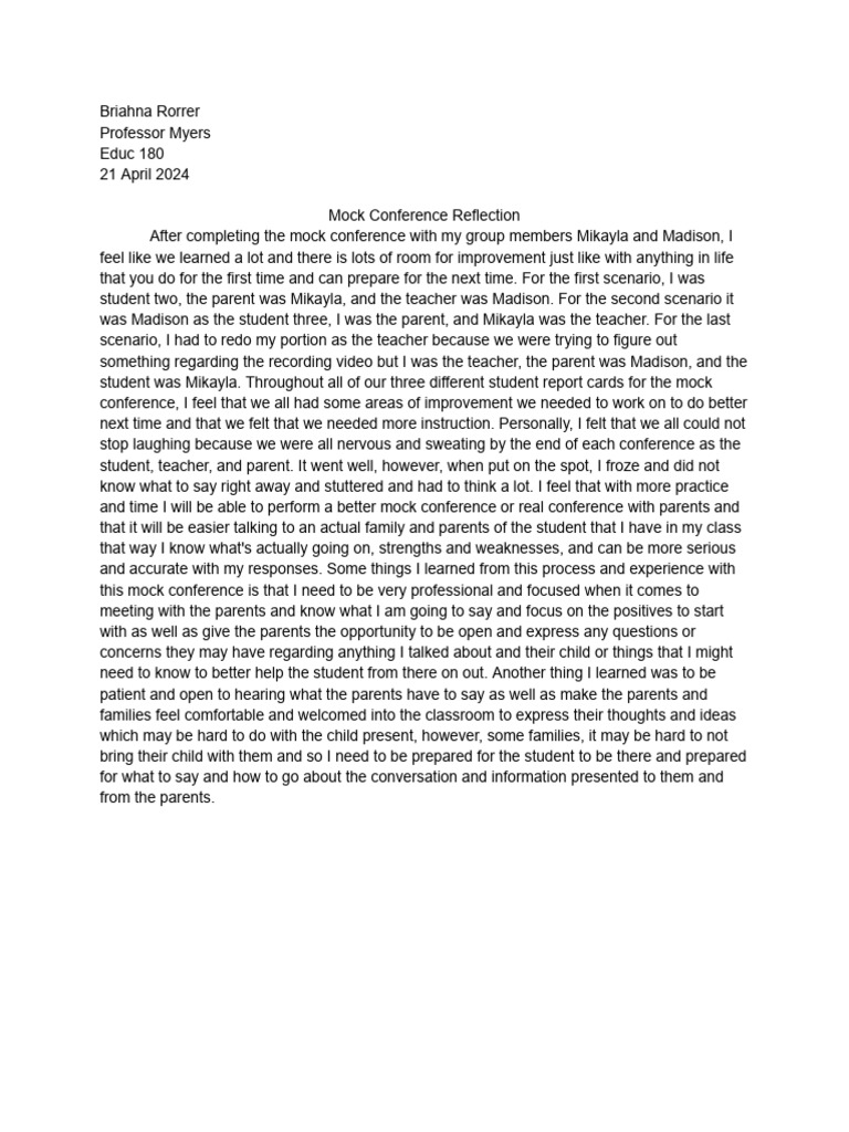 Mock Conference Reflection | PDF | Human Communication | Cognition