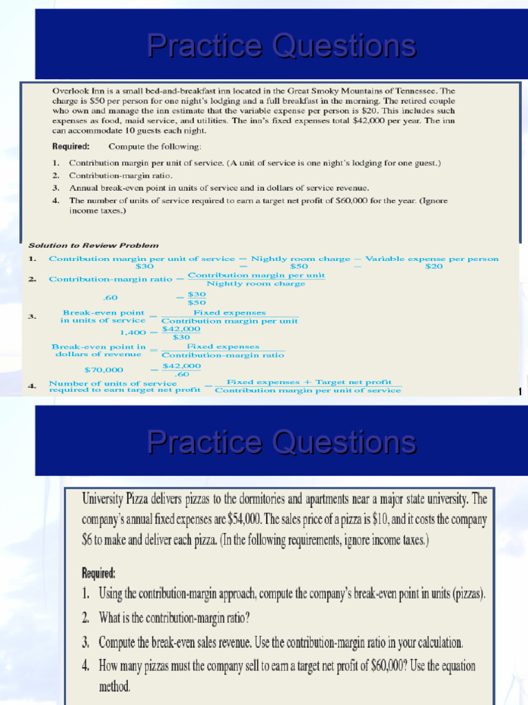 Practice Questions - CVP Analysis | PDF