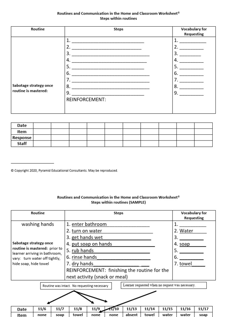 Routines & Comm Worksheet (Blank & Sample) | PDF | Learning | Human ...
