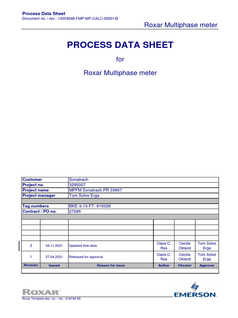 ROX000405521AB - Process Data Sheet MPFM | PDF | Flow Measurement | Gases