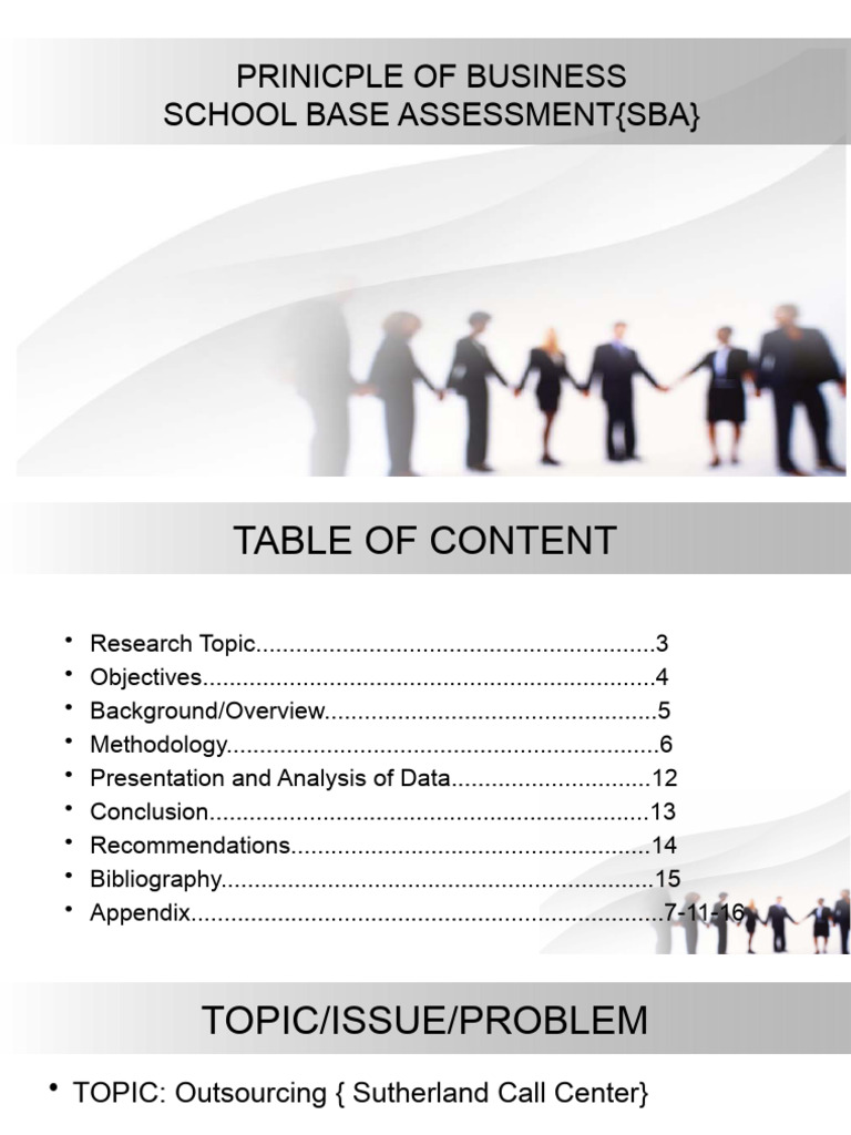 Prinicple of Business - PPTX Sba | PDF | Outsourcing | Call Centre