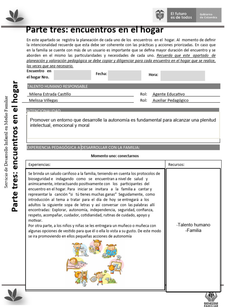 Planeación Encuentros en el Hogar ICBF | PDF | Autonomía | Ciencias del ...