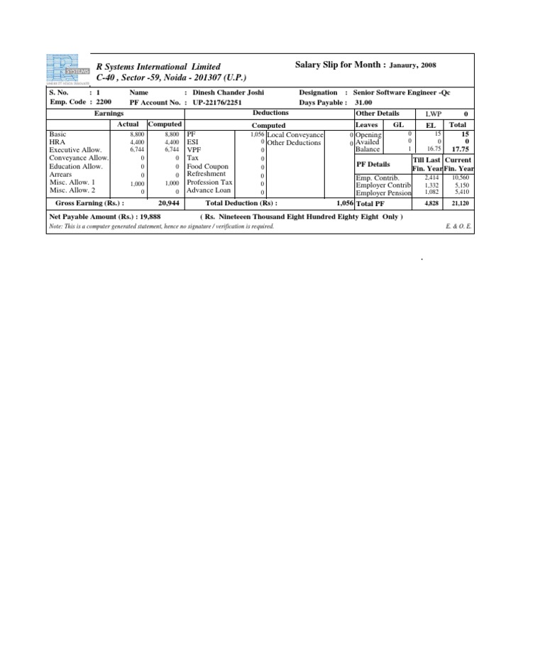 January Salary Slip | PDF