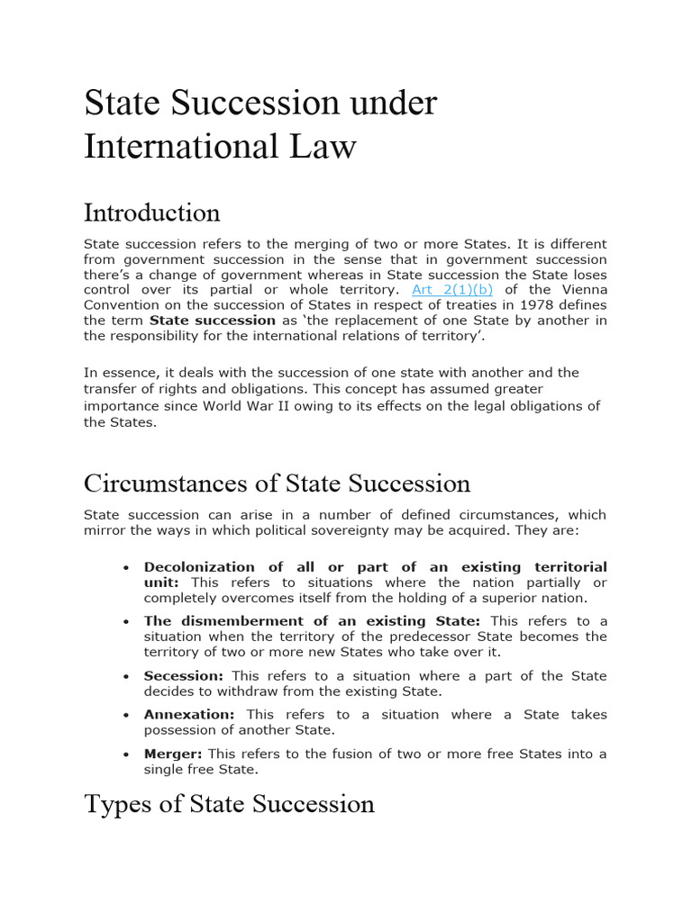 State Succession Under International Law | PDF | Treaty | International Law
