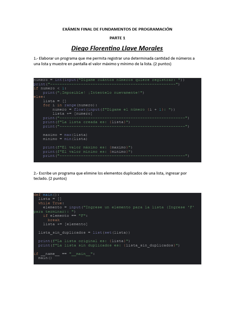 Fundamento de Programación - Examen Final | PDF