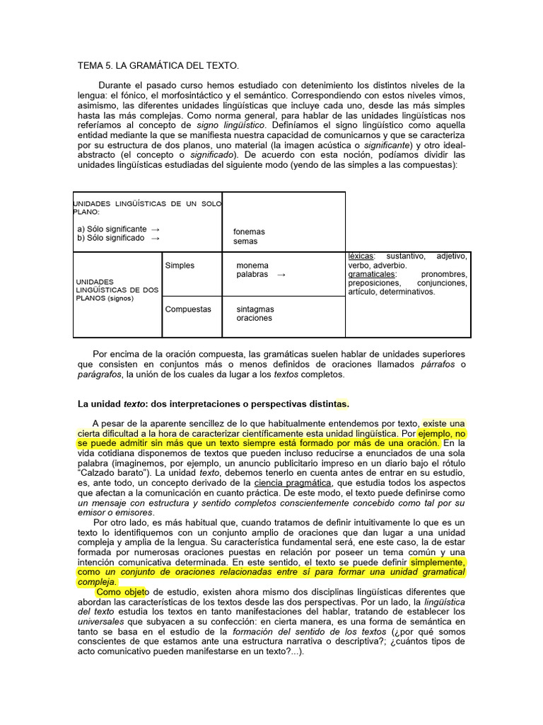 Gramatica Texto COMPLEMENTO MIO | PDF | Oración (Lingüística) | Semiótica