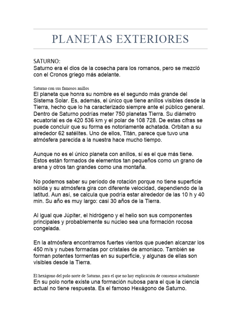 Saturno: Anillos y Curiosidades | PDF | Saturno | Atmósfera