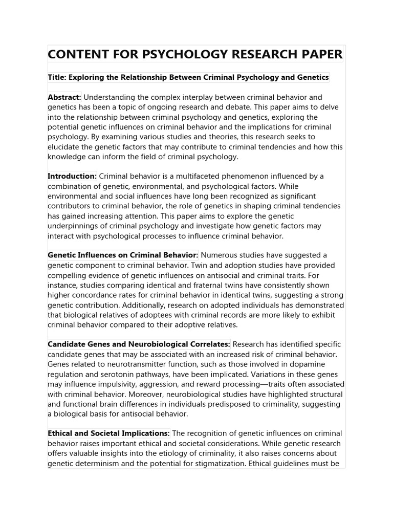 Content For Psychology Research Paper | PDF | Psychology | Nature ...