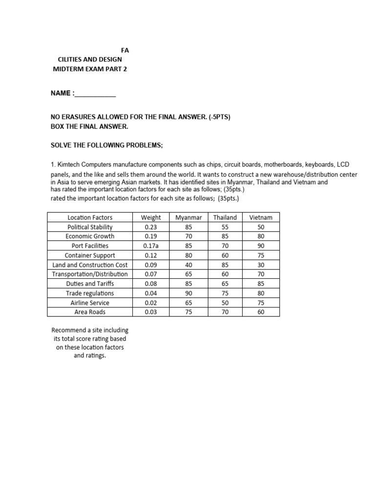 Facilities and Design Midterm Exam Part 2 2ND Sem 2023-24 | PDF | Economies