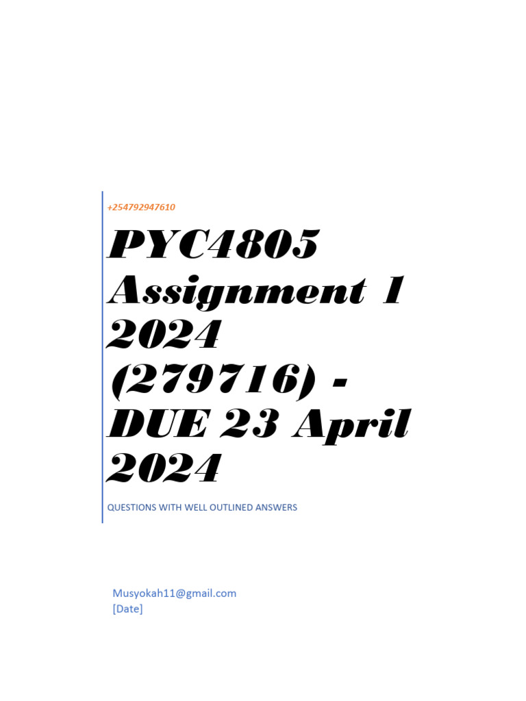 PYC4805 Assignment 1 2024F3 | PDF | Developmental Psychology | Id