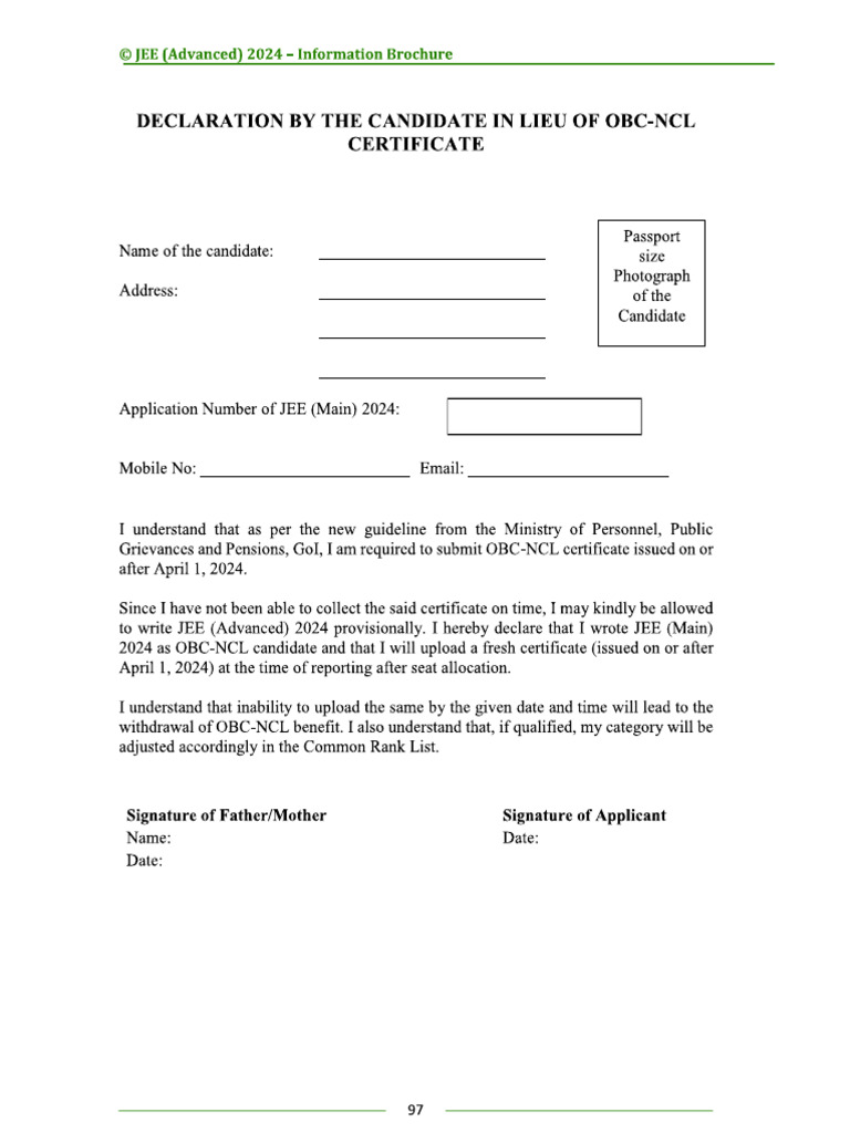 Obc NCL Decl Form | PDF