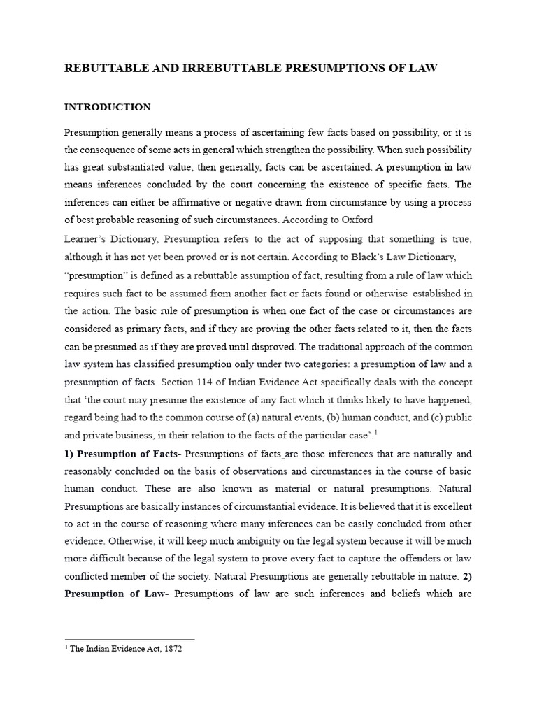Rebuttable and Irrebuttable Presumptions of Law | PDF | Burden Of Proof ...