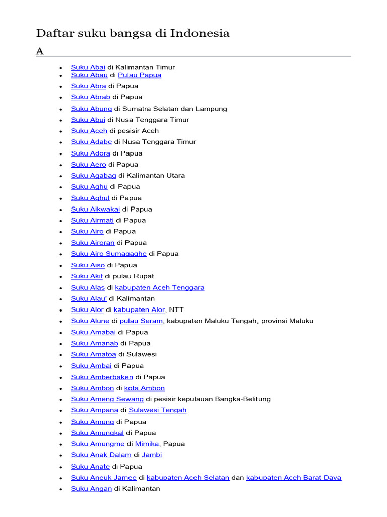 Daftar Suku Bangsa Di Indonesia | PDF