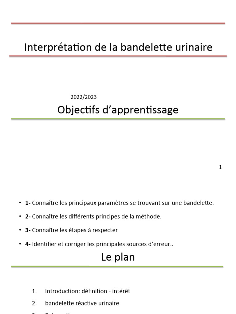 Interprétation de La Bandelette Urinaire | PDF | Urine | Spécialités ...
