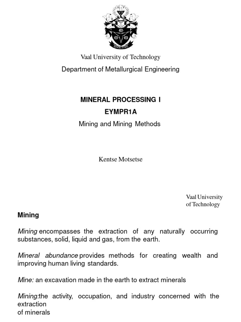 Learning Unit 1 - Mining and Mining Methods S | PDF | Mining | Ore
