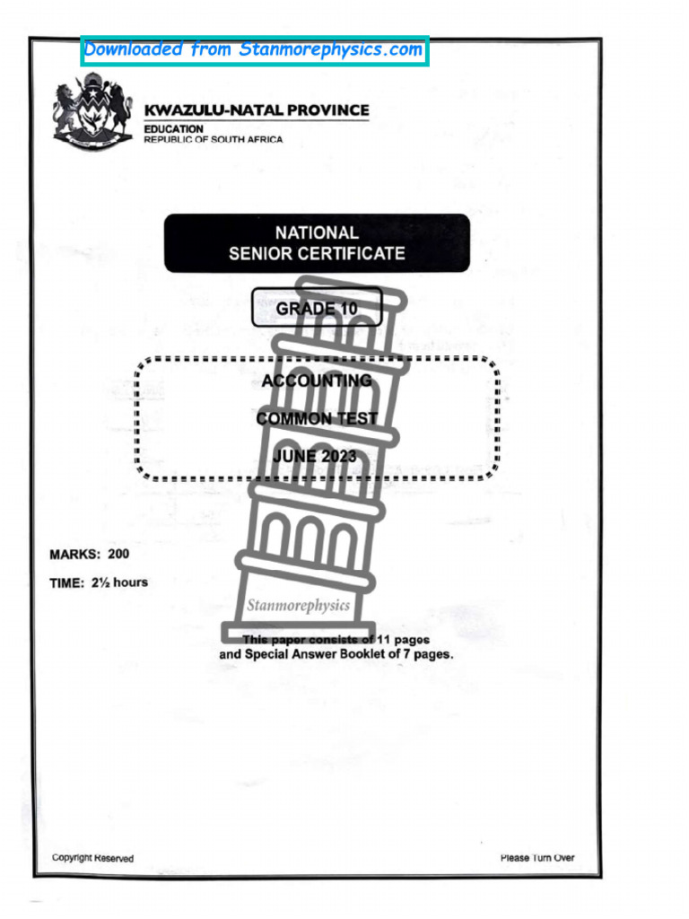 KZN Accounting Grade 10 June 2023 QP and Memo | PDF