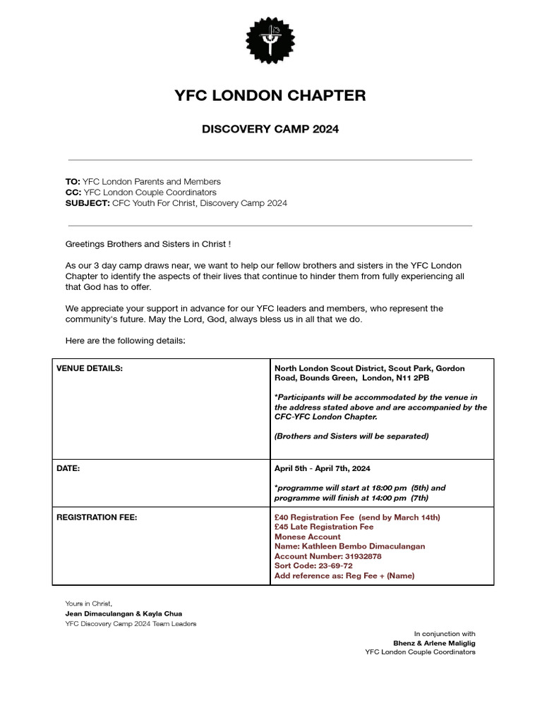 YFC London DC Memos 2024 | PDF
